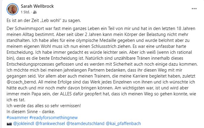 Sarah Wellbrock sagt dem Schwimmsport "Lebewohl"