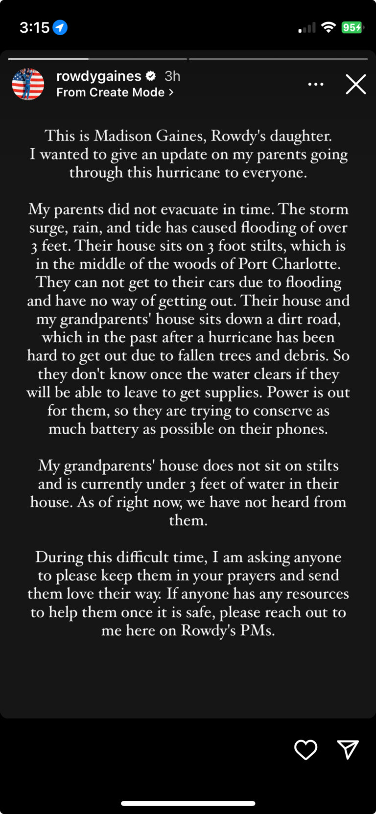 Rowdy Gaines & Wife Judy Trapped In Port Charlotte Home Due To ...